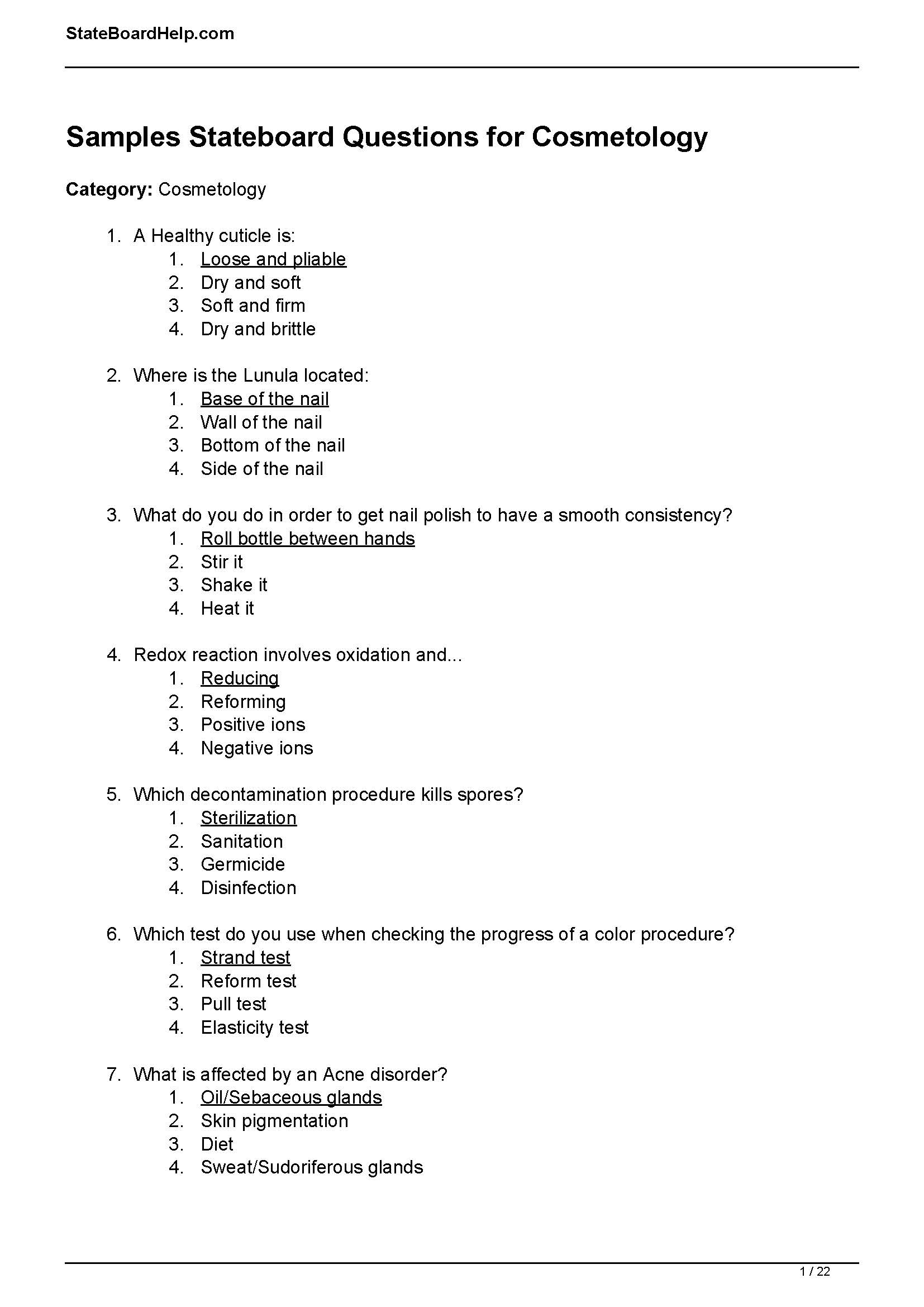 Learning Center Cosmetology Printable Test